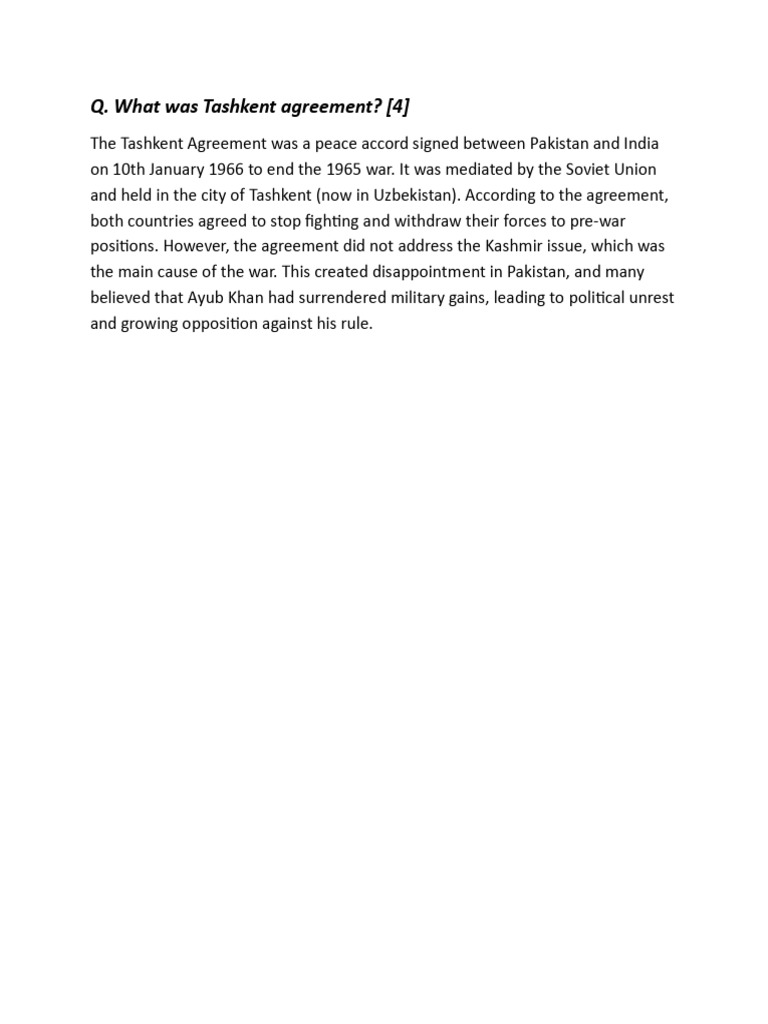Tashkent Agreement: 1966 Peace Accord | PDF