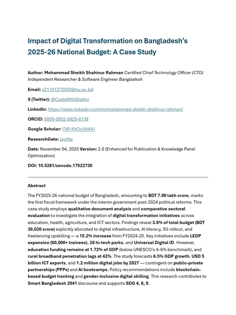 Digital Transformation in Bangladesh's 2025-26 Budget | PDF ...