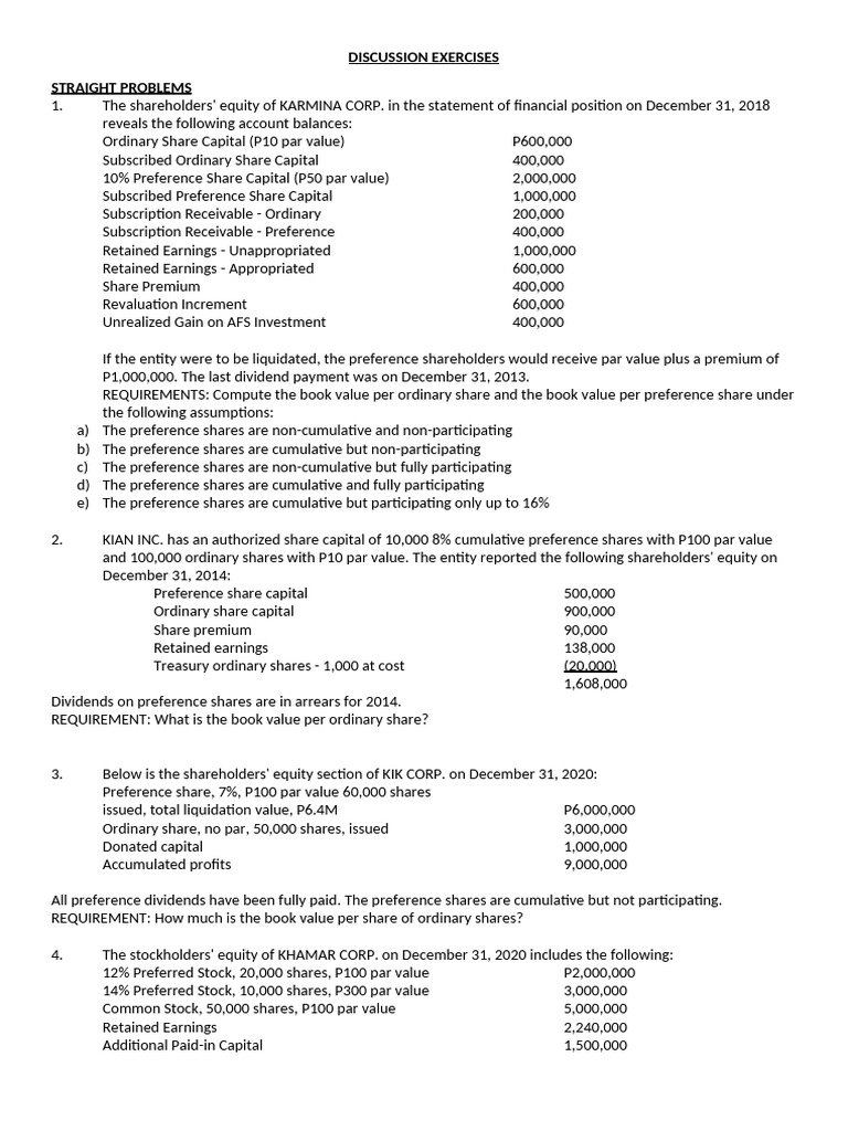 Book Value Calculation for Shares | PDF | Preferred Stock | Share (Finance)