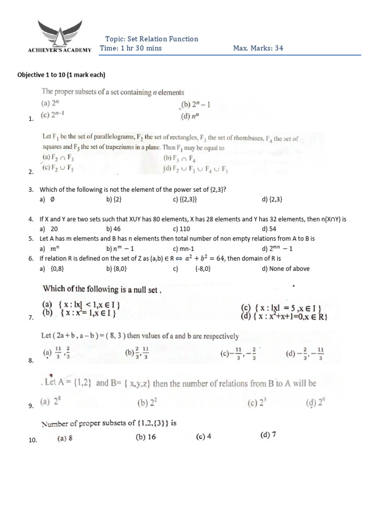 T-3 Set Relation Function 4th May | PDF