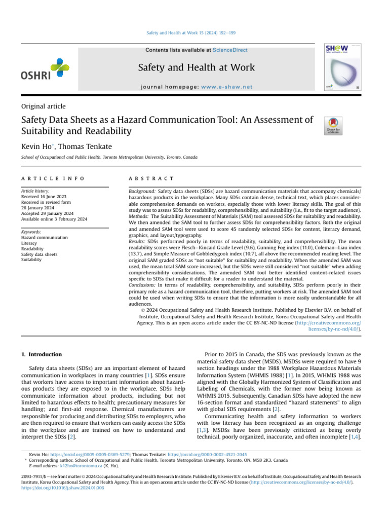 Safety Data Sheets As A Hazard Communication Tool | PDF | Safety