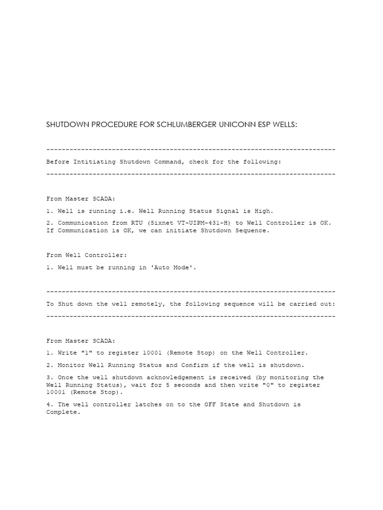 Schlumberger Uniconn ESP Well Shutdown Guide | PDF | Scada | Computing