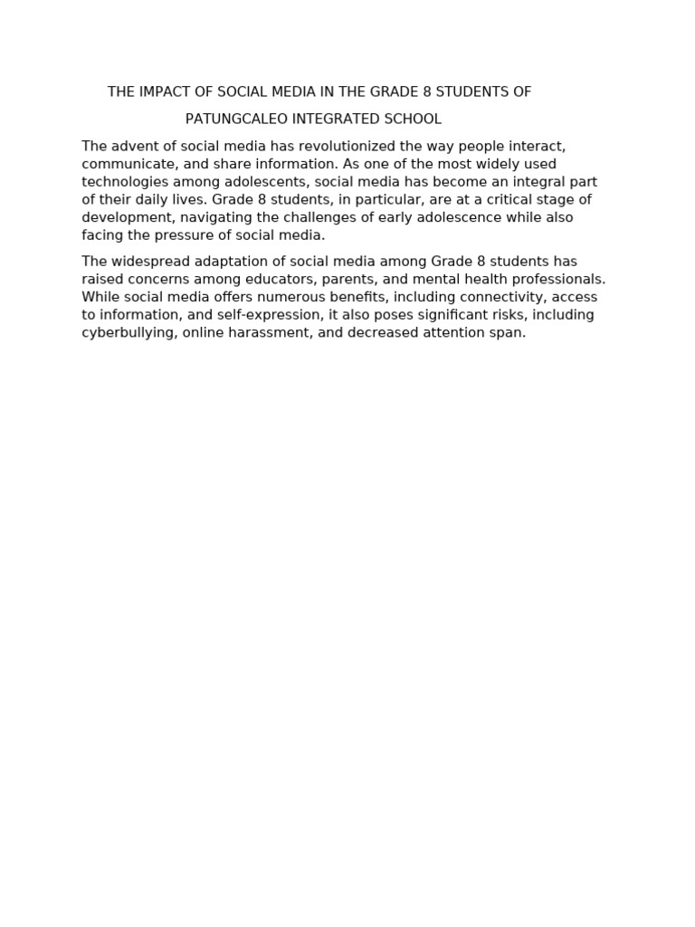 The Impact of Social Media in The Grade 8 Students of | PDF
