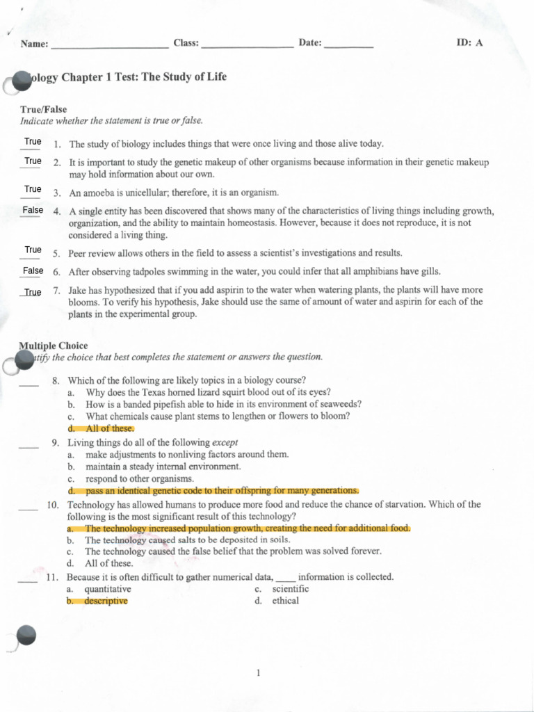 Biology CH 1 Test Online | PDF | Experiment | Hypothesis