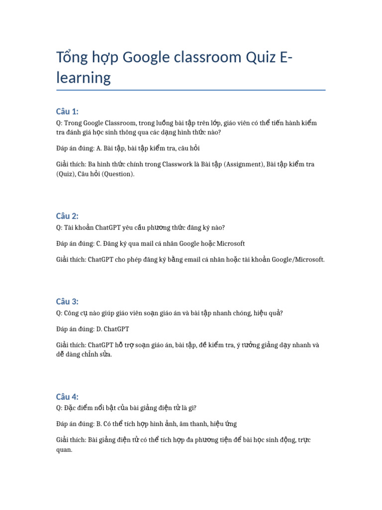 Google Classroom E-Learning - Quiz | PDF