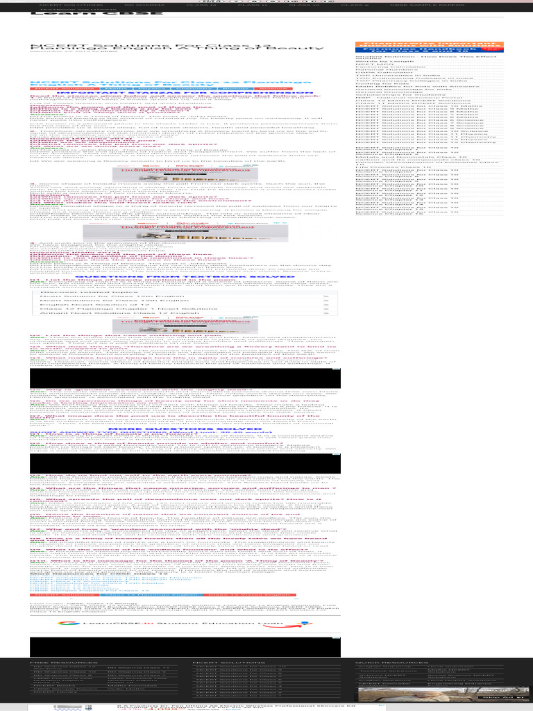 NCERT Solutions For Class 12 Flamingo English A Thing of Beauty | PDF ...