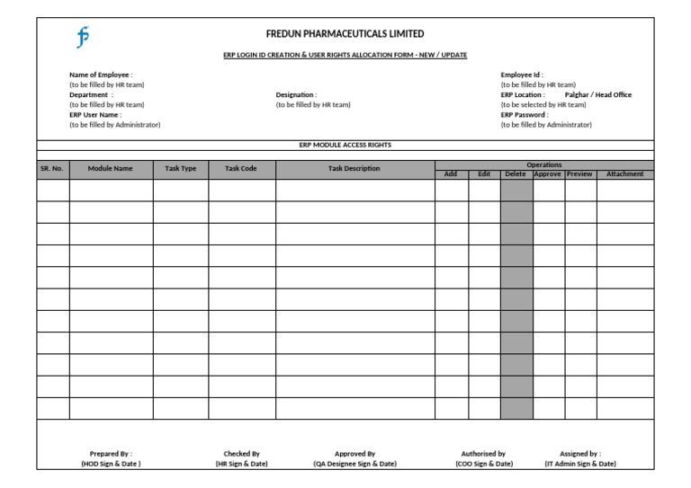 ERP User Rights Allocation Form | PDF