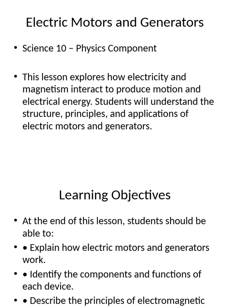 Electric Motors and Generators Overview | PDF | Electric Motor ...