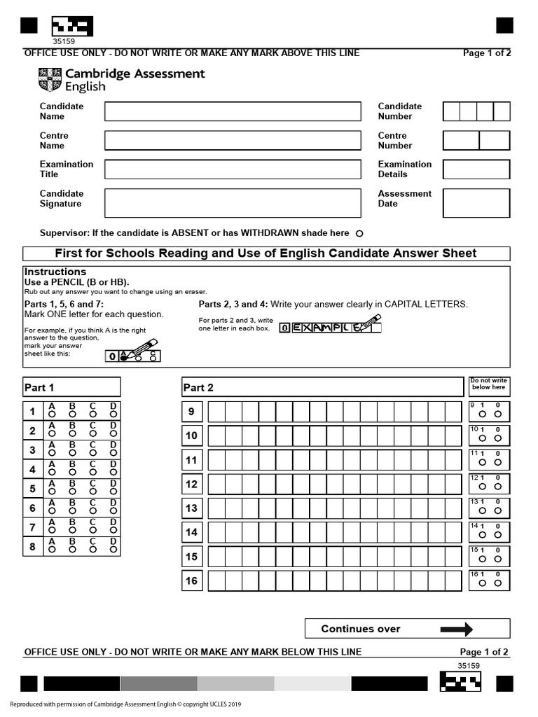 Cambridge English Exam Answer Sheet | PDF | Qualifications | Student ...