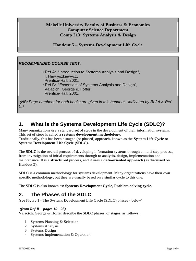 SAD Handout 5 - Systems Development Life Cycle | PDF | Databases ...