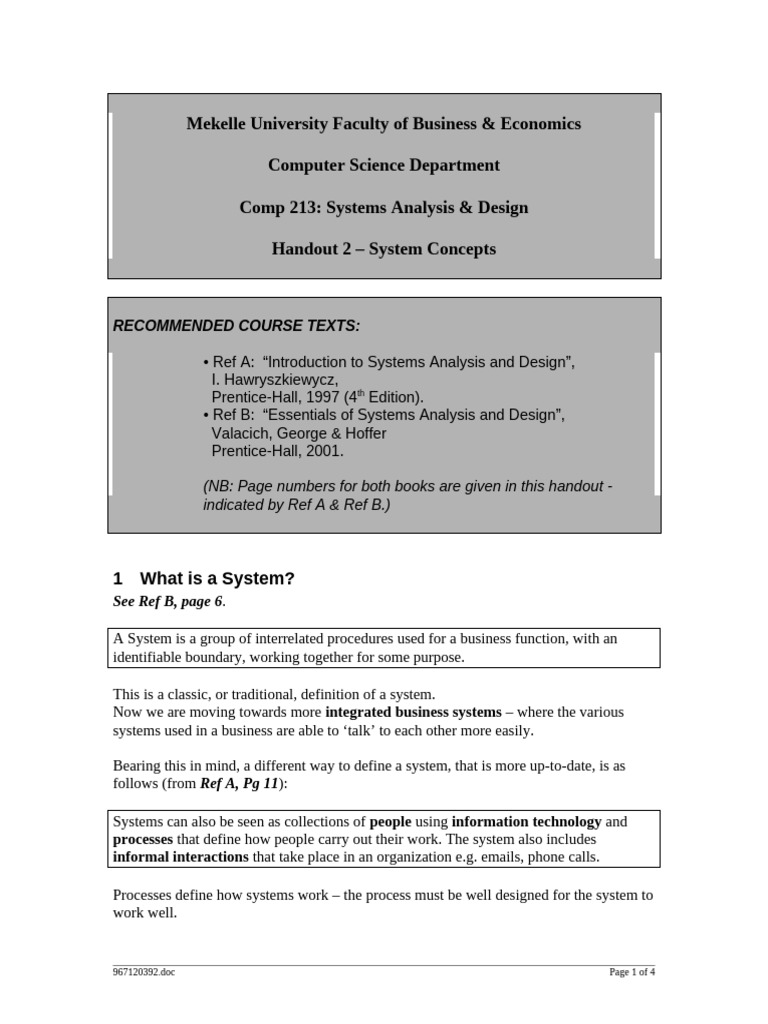 SAD Handout 2 - System Concepts | PDF | System | Modular Programming