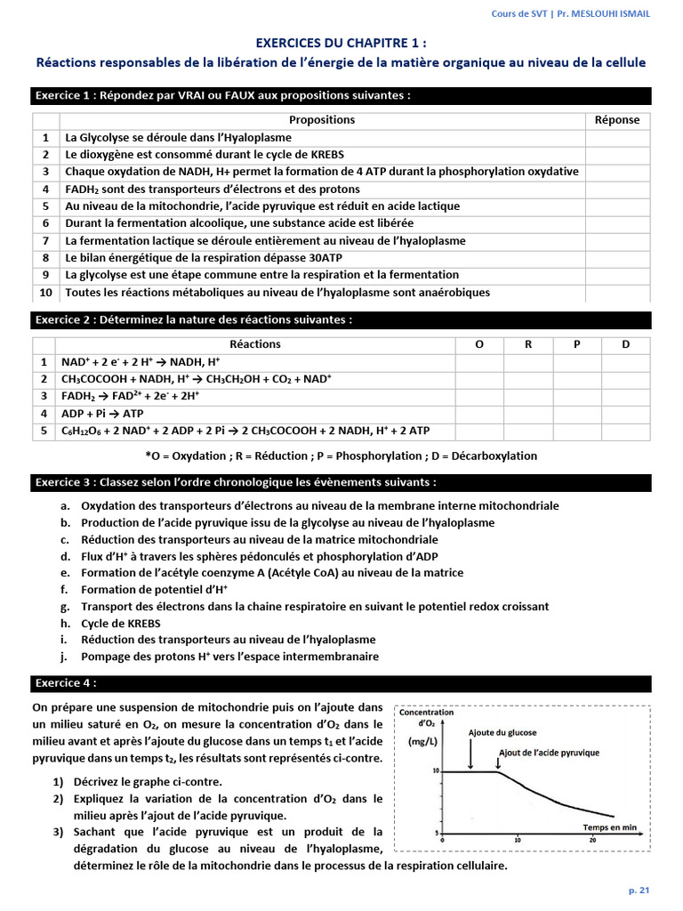 Réactions énergétiques cellulaires en SVT | PDF | Respiration ...
