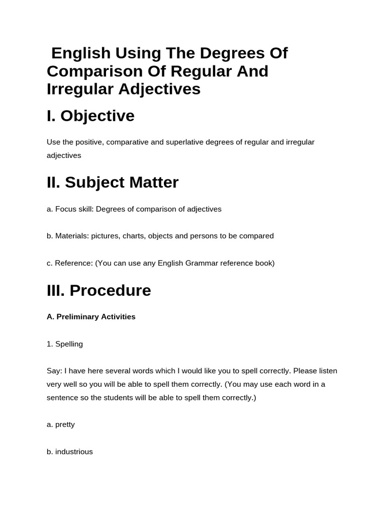 English Using The Degrees of Comparison of Regular and Irregular ...