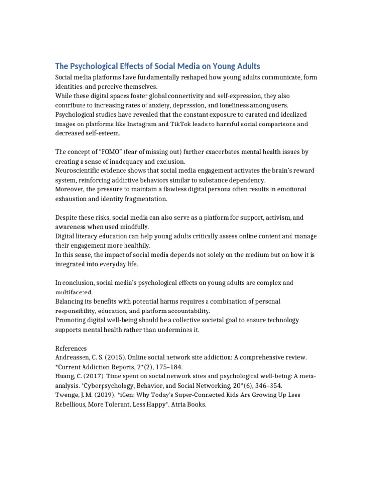 Psychological Effects of Social Media | PDF