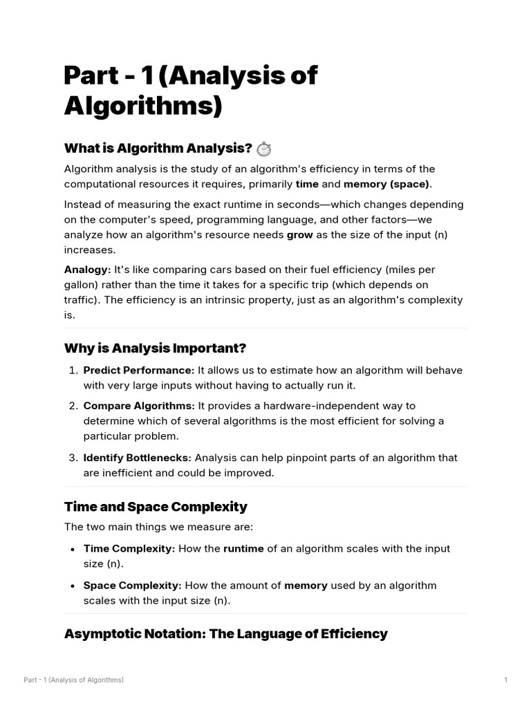 Part - 1 (Analysis of Algorithms) | PDF | Time Complexity | Algorithms