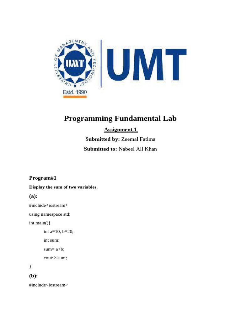 Programming Fundamental Lab | PDF | Namespace | Computer Programming