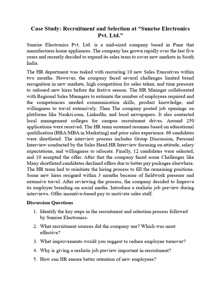 Recruitment Strategies at Sunrise Electronics | PDF