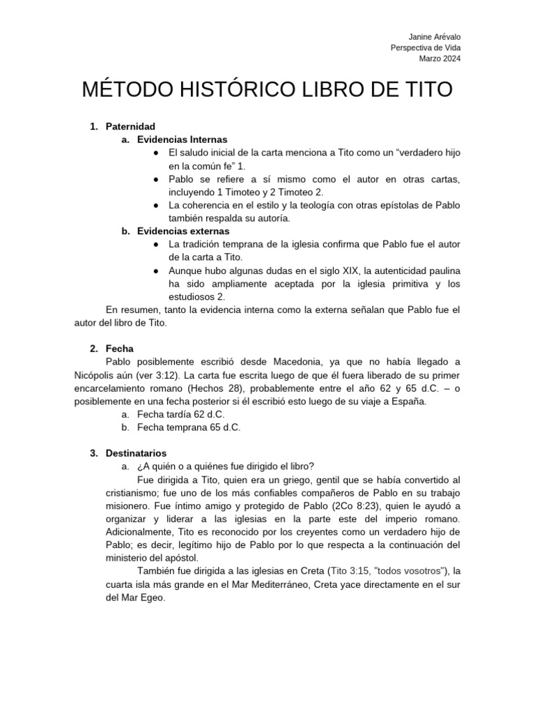 6 Método Histórico Libro de Tito | PDF | Pablo el apóstol | Biblia