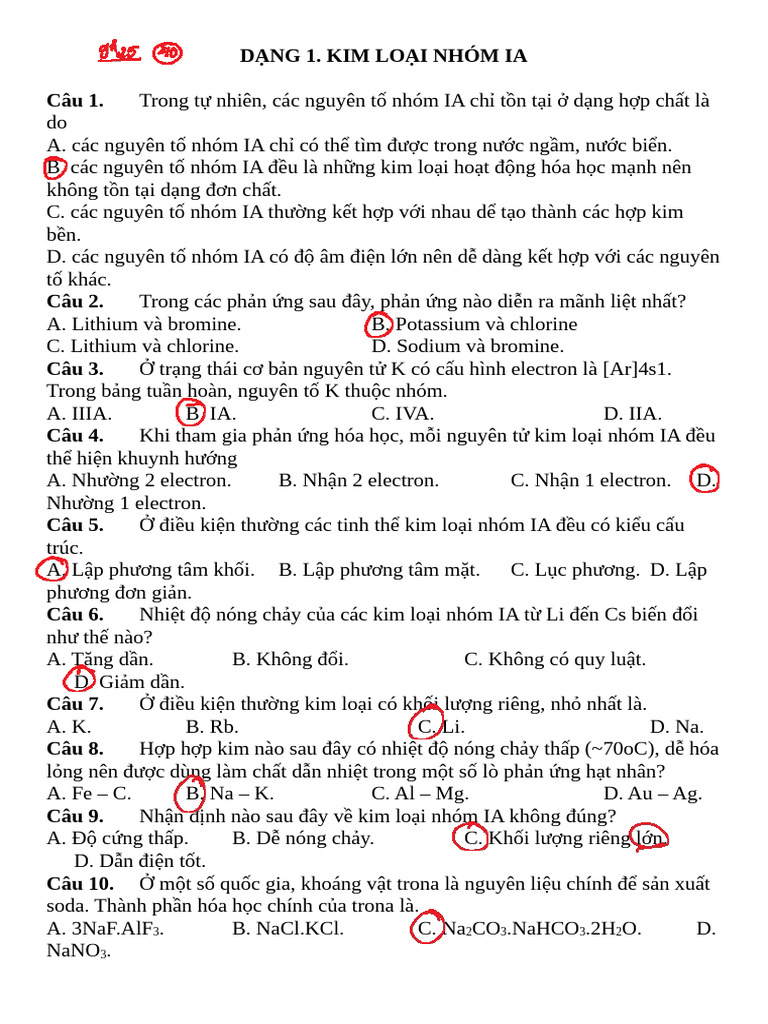 Dạng 1. Kim Loai Nhom Ia | PDF