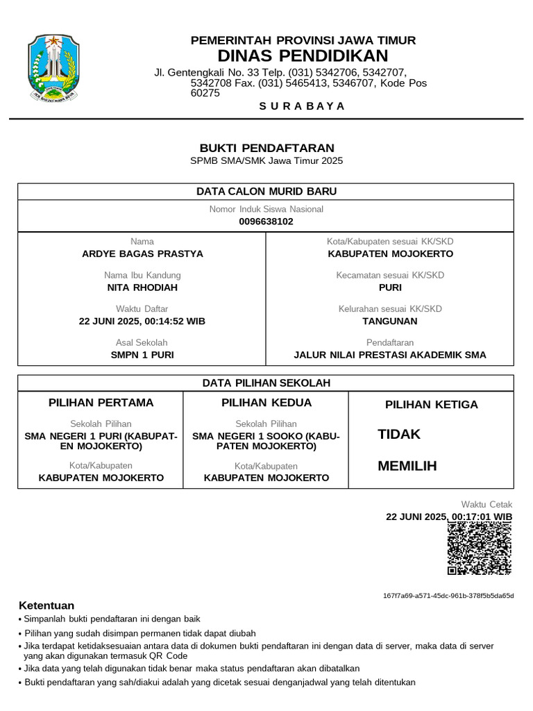 Bukti Pendaftaran SPMB SMA/SMK 2025 | PDF