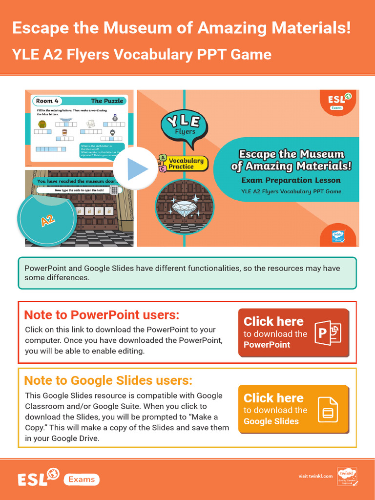 T 1732182533 Yle Flyers PPT Escape Room Game Materials Ver 2 | PDF