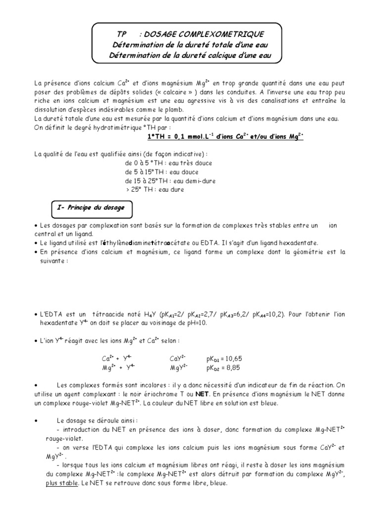 Dosage Complexométrique de l'Eau | PDF | Atomes | Composés chimiques