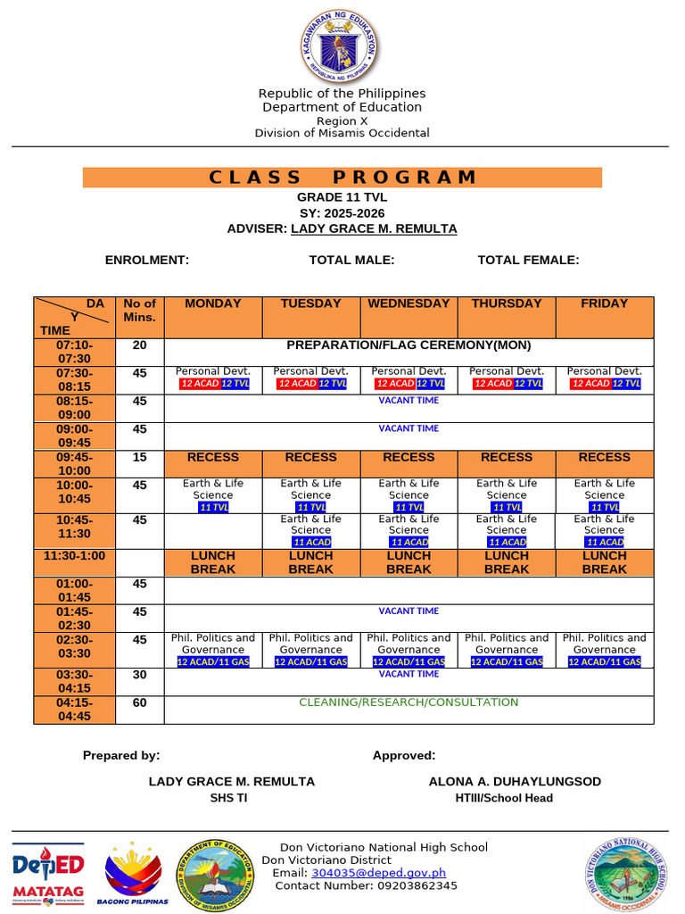 Class Program for SY 2025-2026 | PDF | Republicanism | Republic