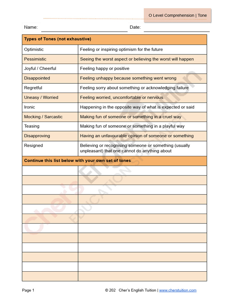O Level Comprehension: Tone Types Guide | PDF