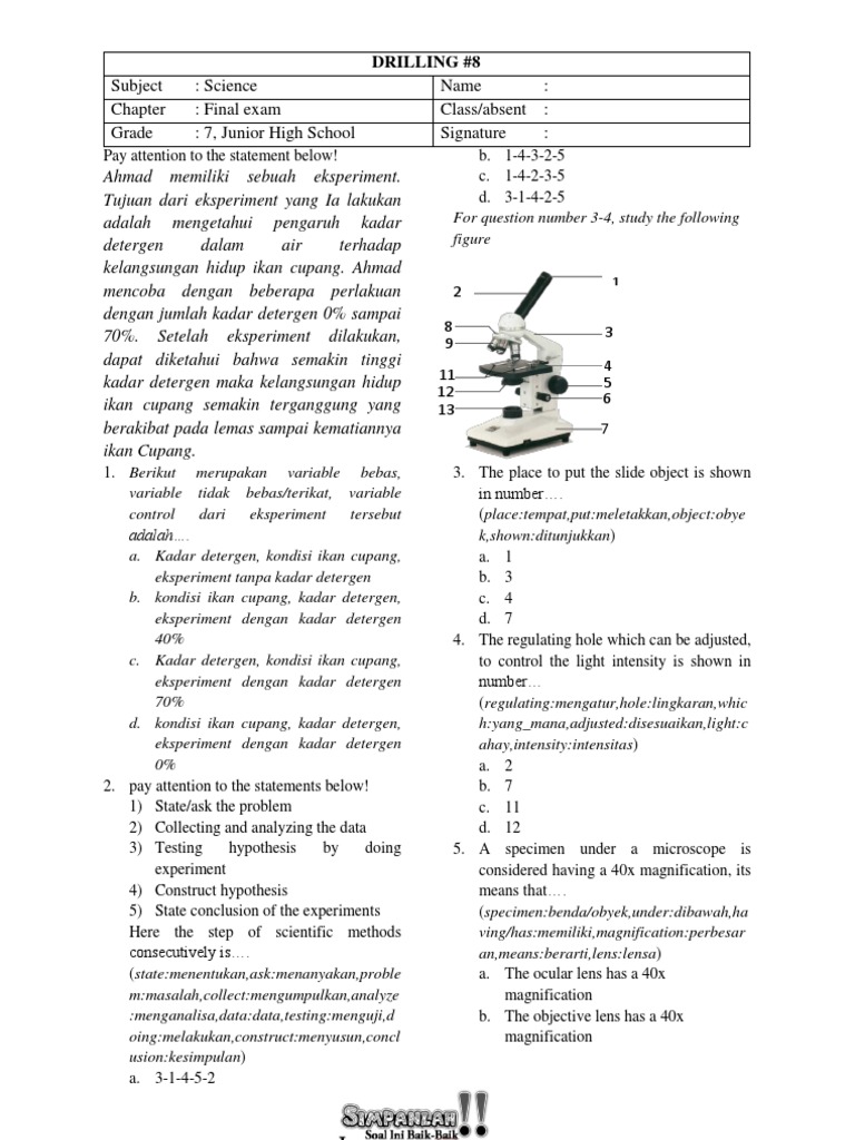 Drilling #8 Final Exam Biologi Grade 7th | PDF | Epithelium | Tissue ...