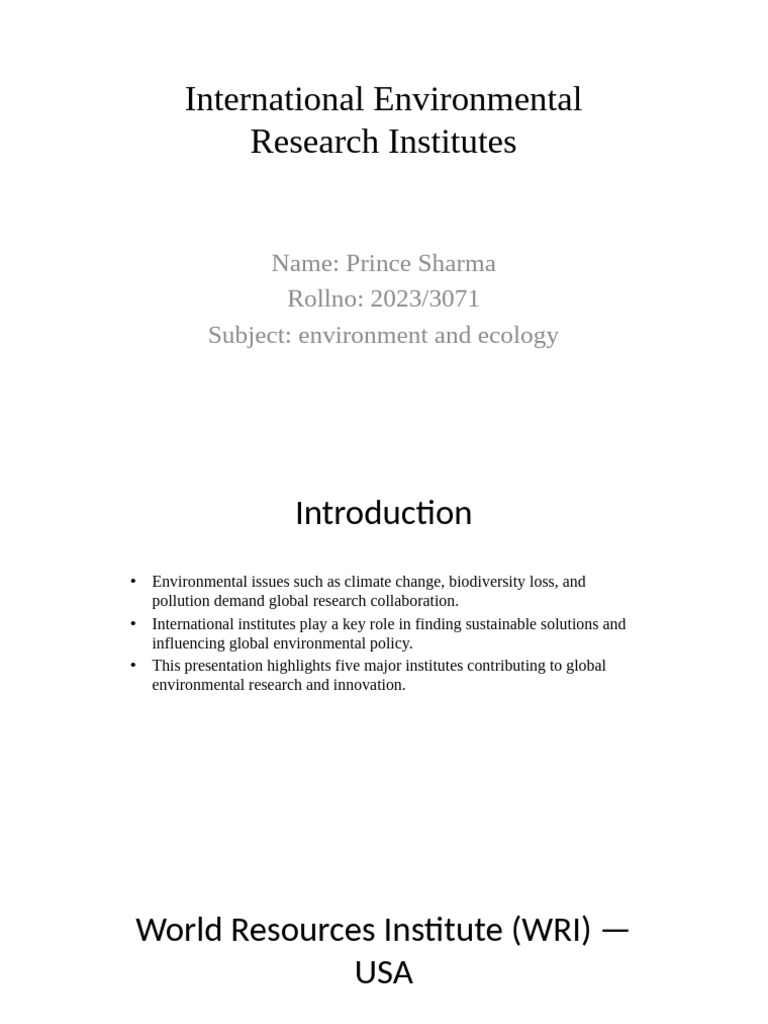 Top International Environmental Research Institutes | PDF ...
