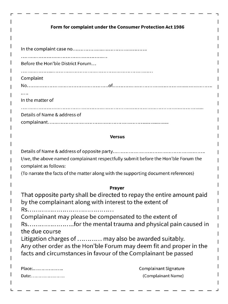 Consumer Complaint Format | PDF