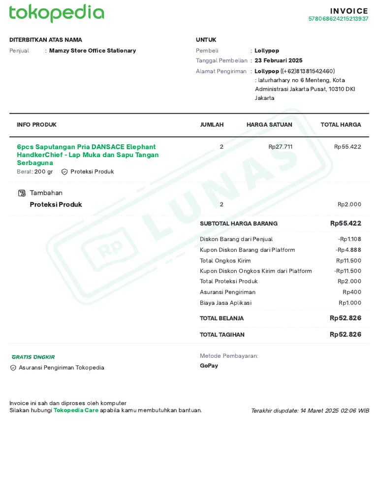 Invoice Pembelian Mamzy Store 2025 | PDF