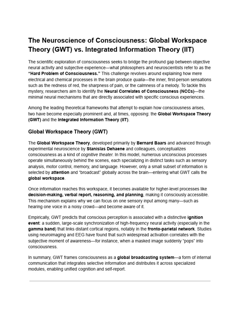 Global Workspace Theory Explained | PDF | Consciousness | Neuropsychology