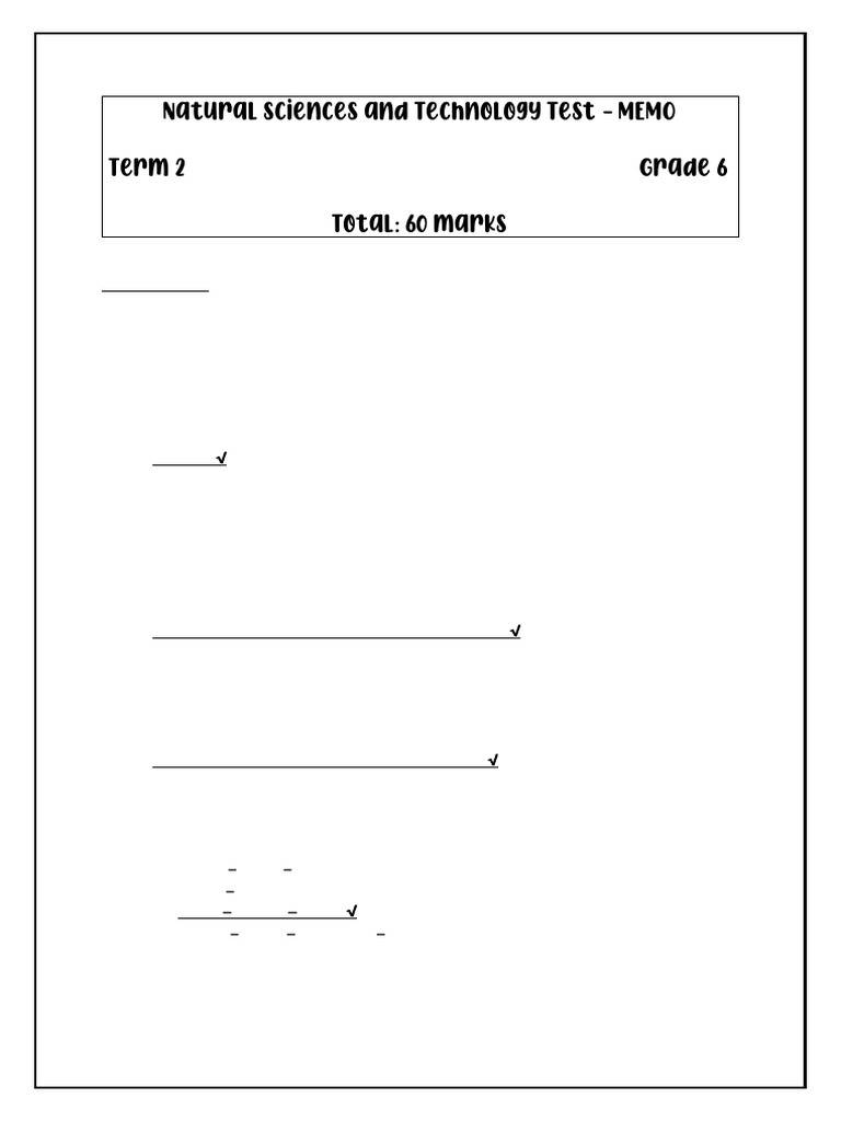 Natural Sciences and Technology Grade 6 Test Term 2 MEMO | PDF | Foods ...