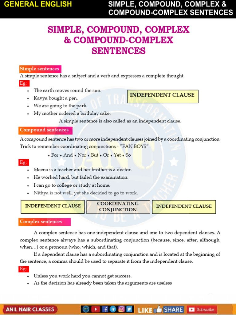 11 Simple Compound Complex and Compound Complex S | PDF | Linguistics ...