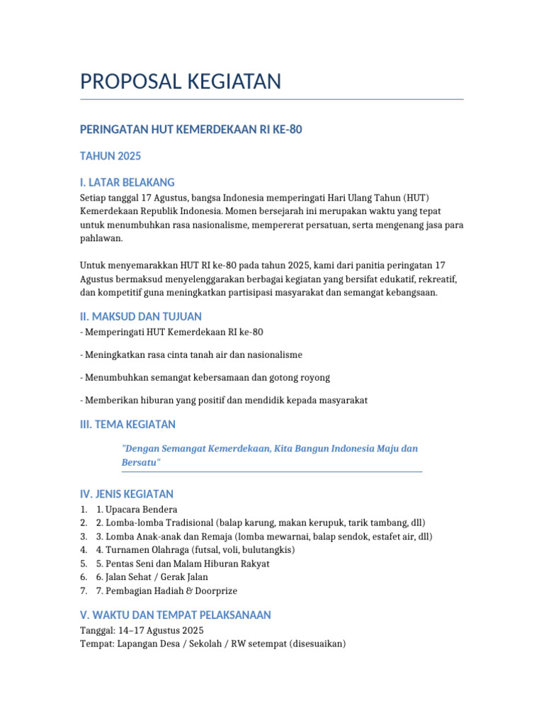 Proposal HUT Kemerdekaan RI ke-80 2025 | PDF