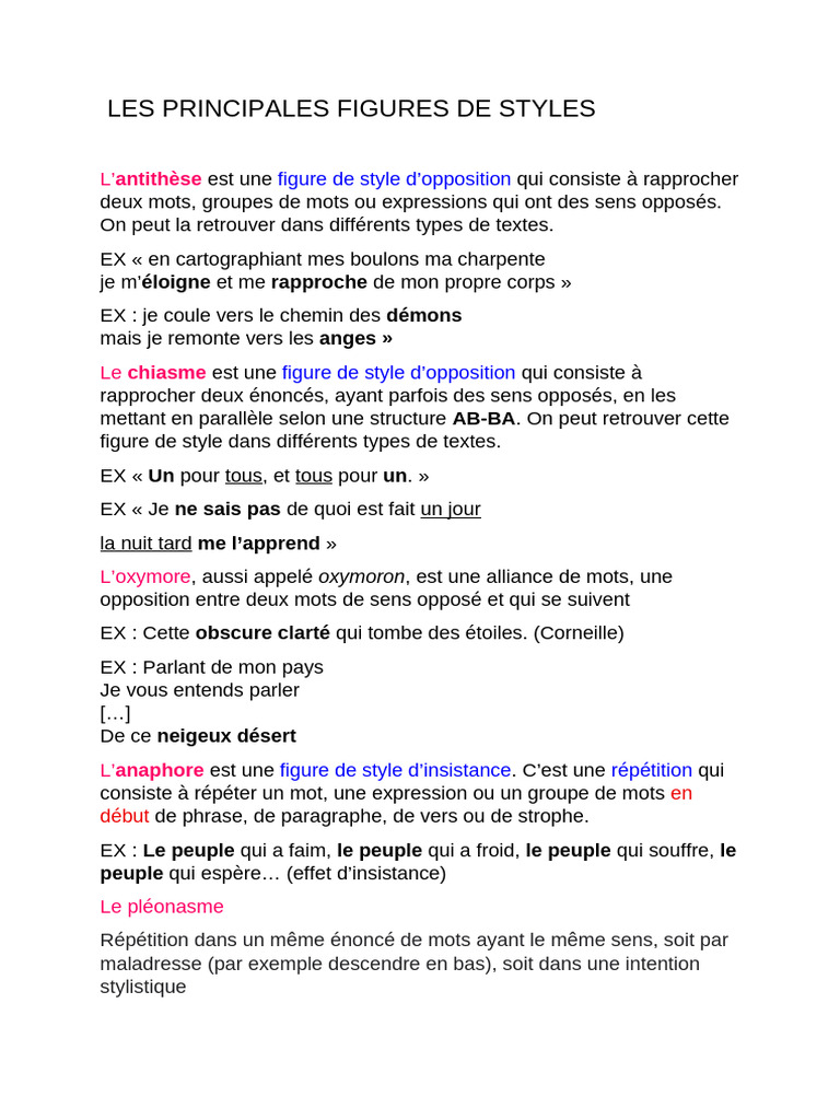 Figures de style : définitions et exemples | PDF