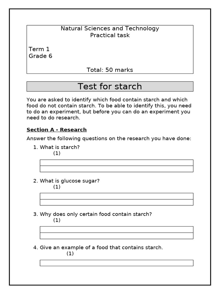 Grade 6 Starch Testing Experiment Guide | PDF