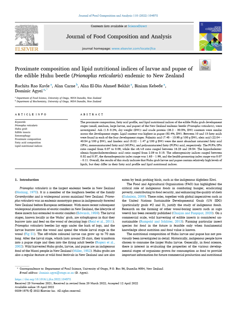 Huhu Beetle Larvae Nutritional Analysis | PDF | Polyunsaturated Fat
