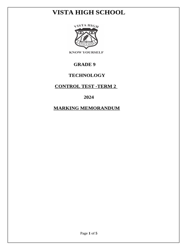 Grade 9 Technology Term 2 Exam Memo | PDF | Pneumatics | Hydraulics