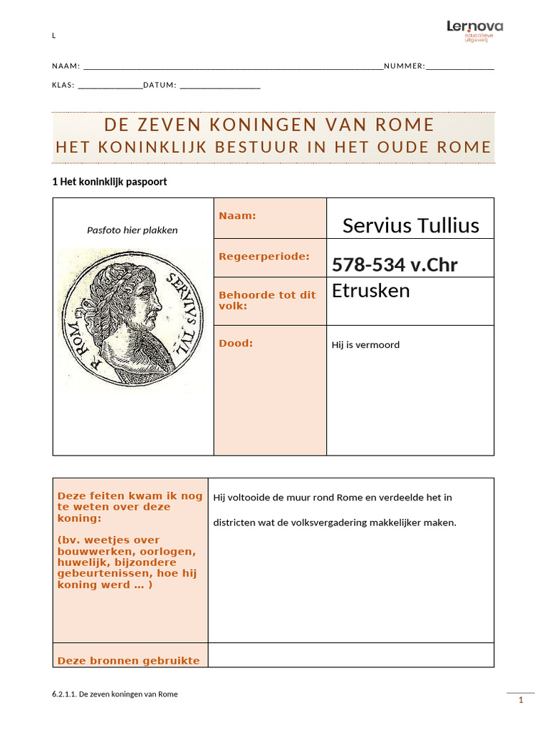 GE2 6.2.1.1 de Zeven Koningen Van Rome Werkblad Tibo | PDF