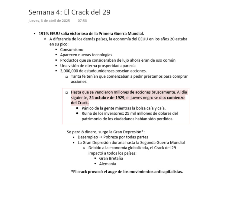 Semana 4 - El Crack Del 29 | PDF
