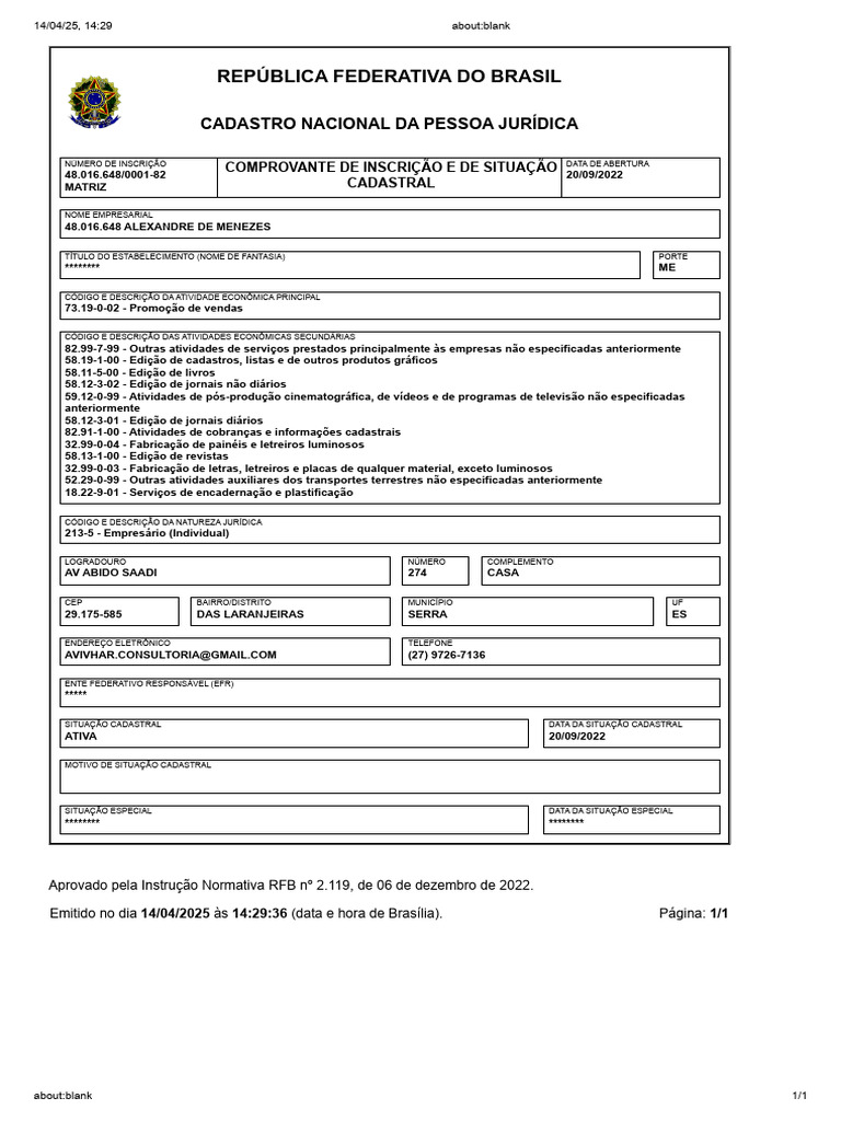 cartão cnpj | PDF | Brasil