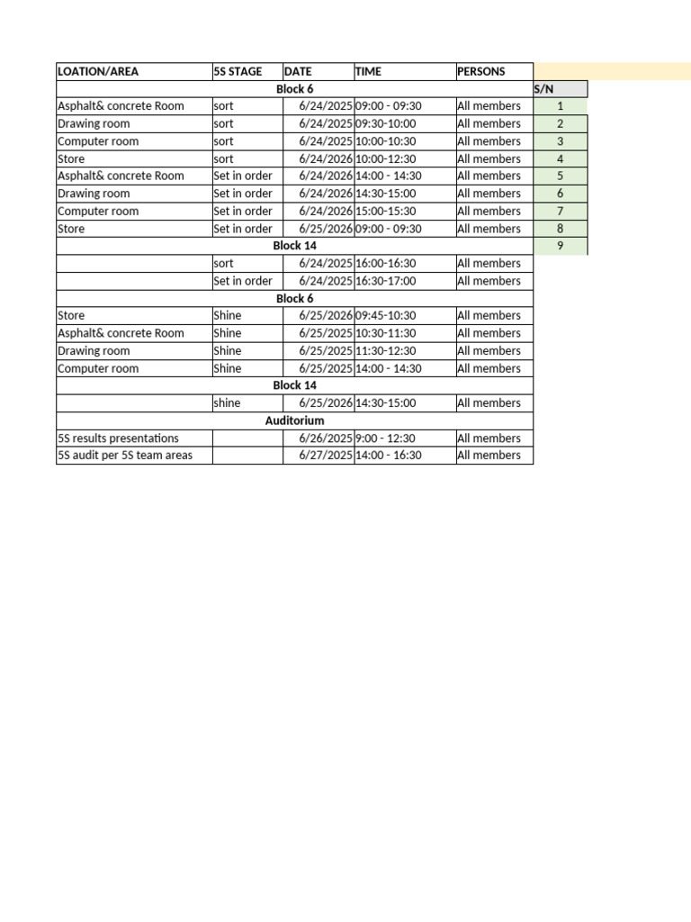 5S Implementation Schedule for Teams | PDF | Civil Engineering