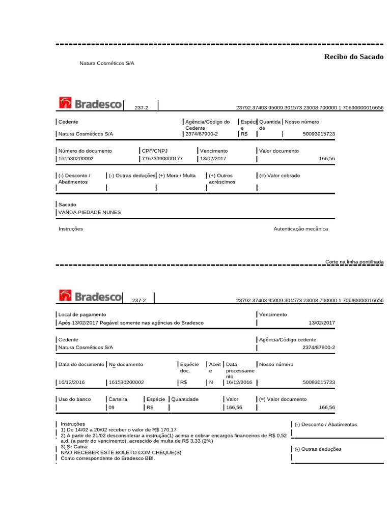 Recibo Do Sacado | PDF | Bancos | Serviços financeiros