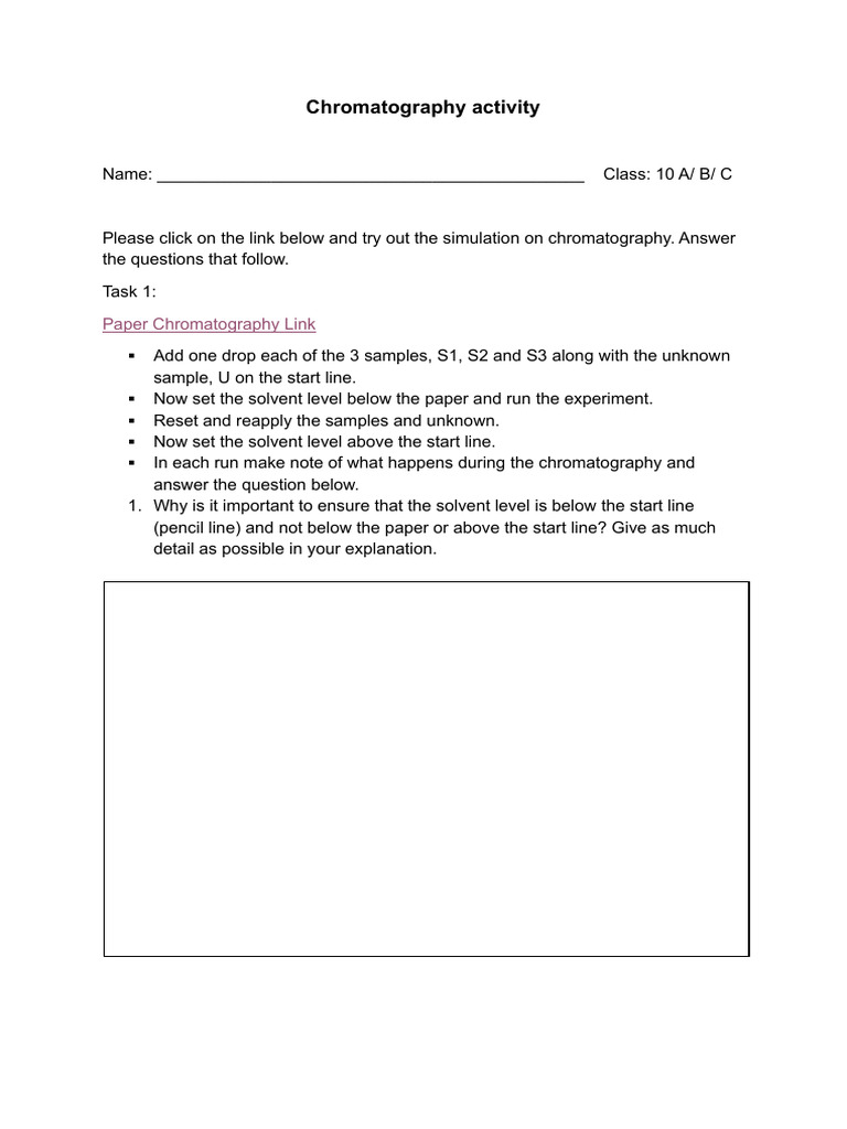 Chromatography Activity | PDF | Chromatography