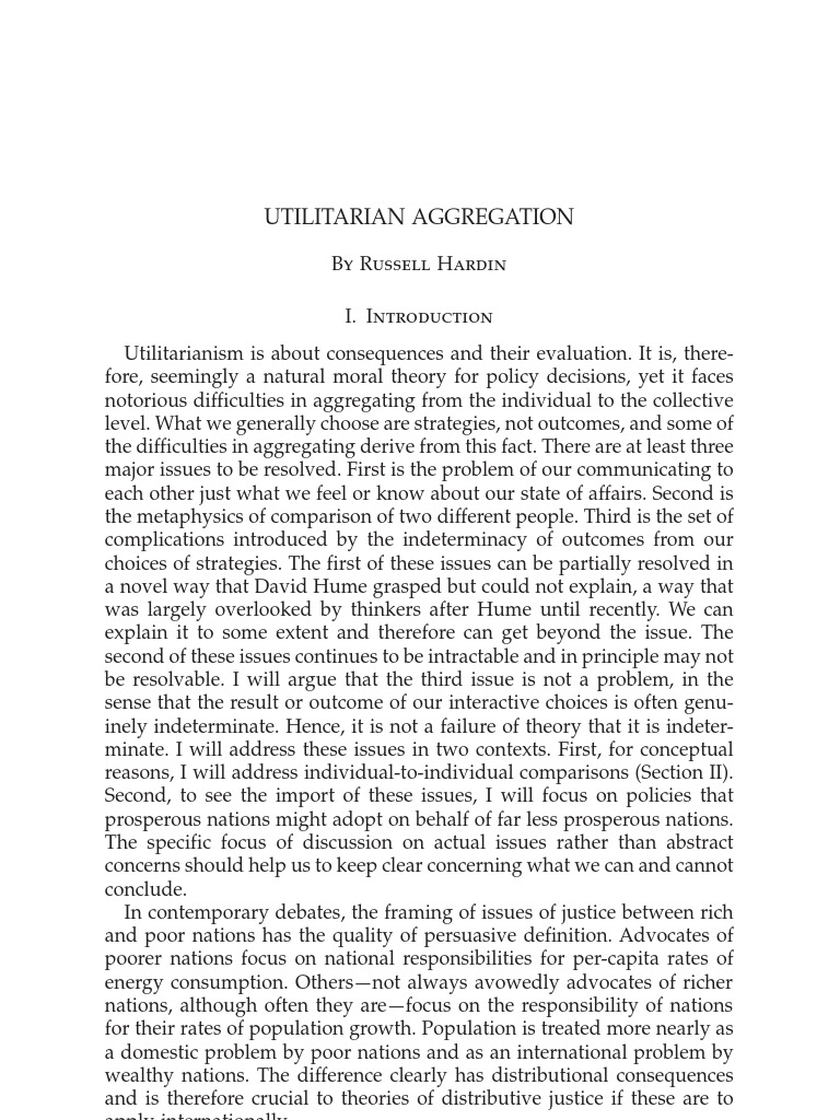 Utilitarian Aggregation | PDF | Utilitarianism | David Hume