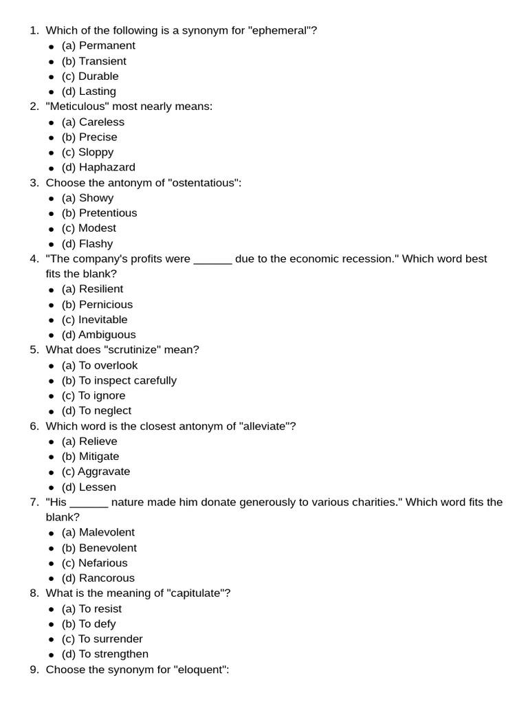 Which of The Following Is A Synonym For Ephemeral | PDF | Semantics ...
