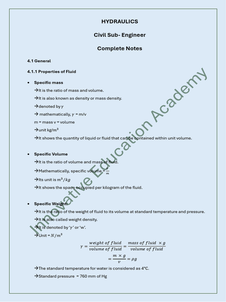 Hydraulics Final Notes(2) | PDF | Pressure | Viscosity