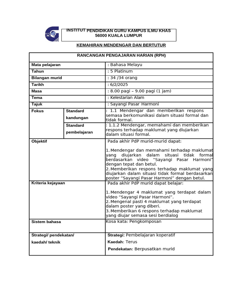 Template RPH BM 2 Tekun | PDF